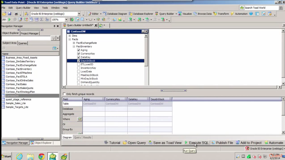 How to query data in Oracle Business Intelligence Enterprise through Toad Data Point