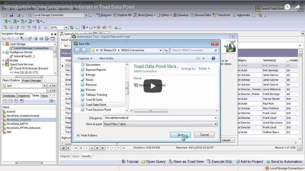 Introduction to automation tutorials in Toad Data Point