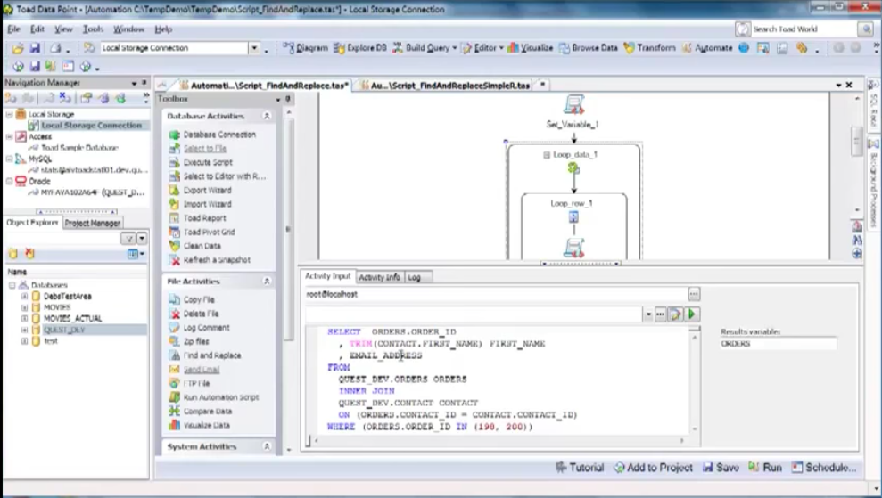 Automate find and replace in Toad Data Point