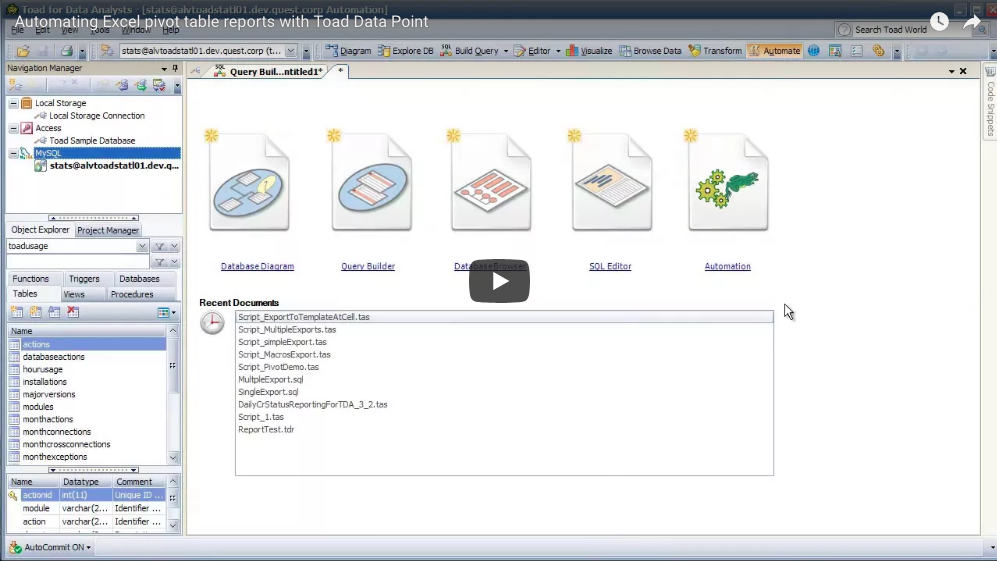 Automating Excel pivot table reports with Toad Data Point