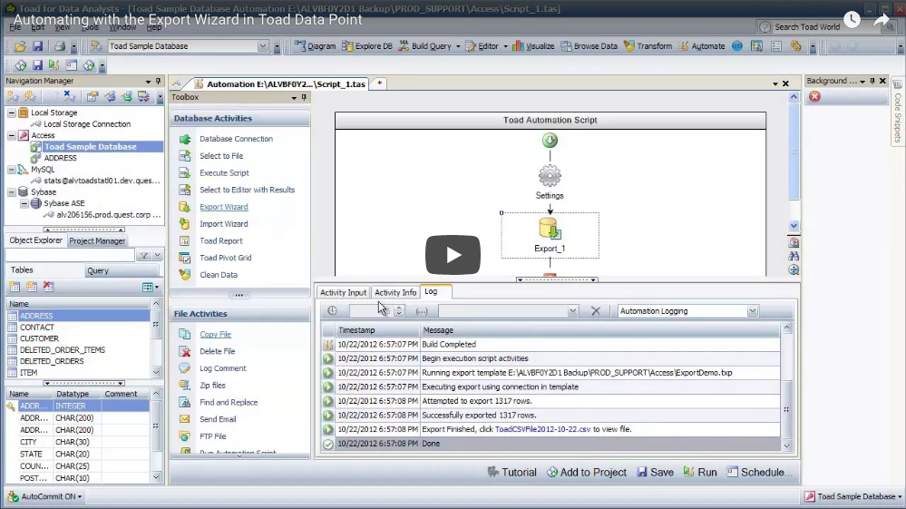 Automate exporting data in Toad Data Point