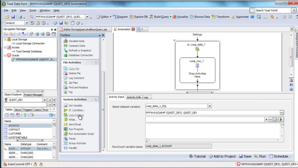Using The Loop Dataset In Automation In Toad Data Point 33 And Later 1409