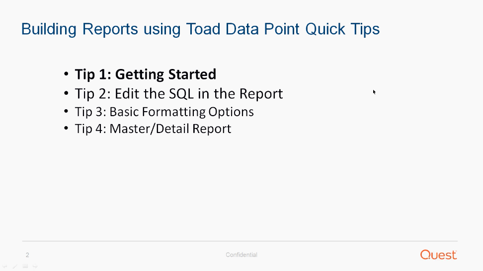 Building Reports with Toad Data Point - Tip #1: Getting Started