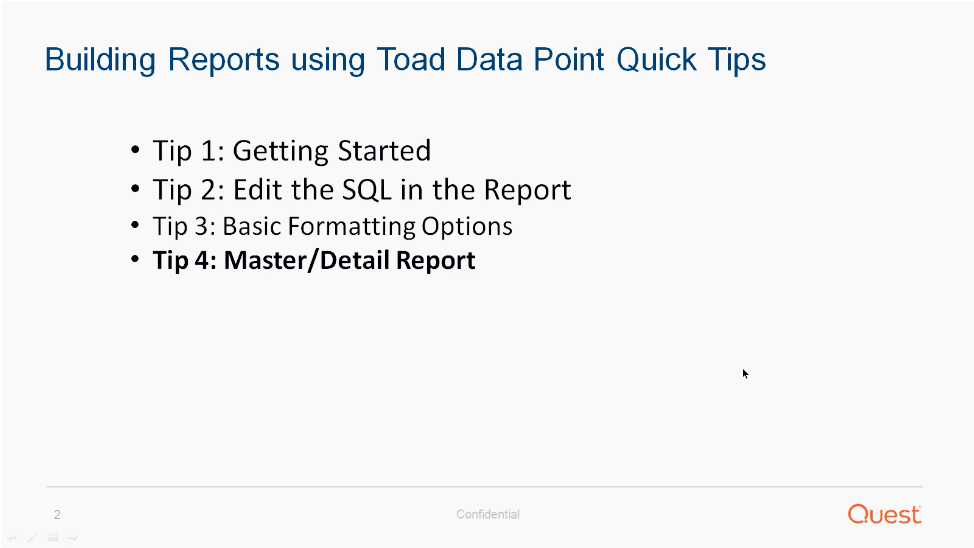 Building Reports with Toad Data Point - Tip #4: Master/Detail Report